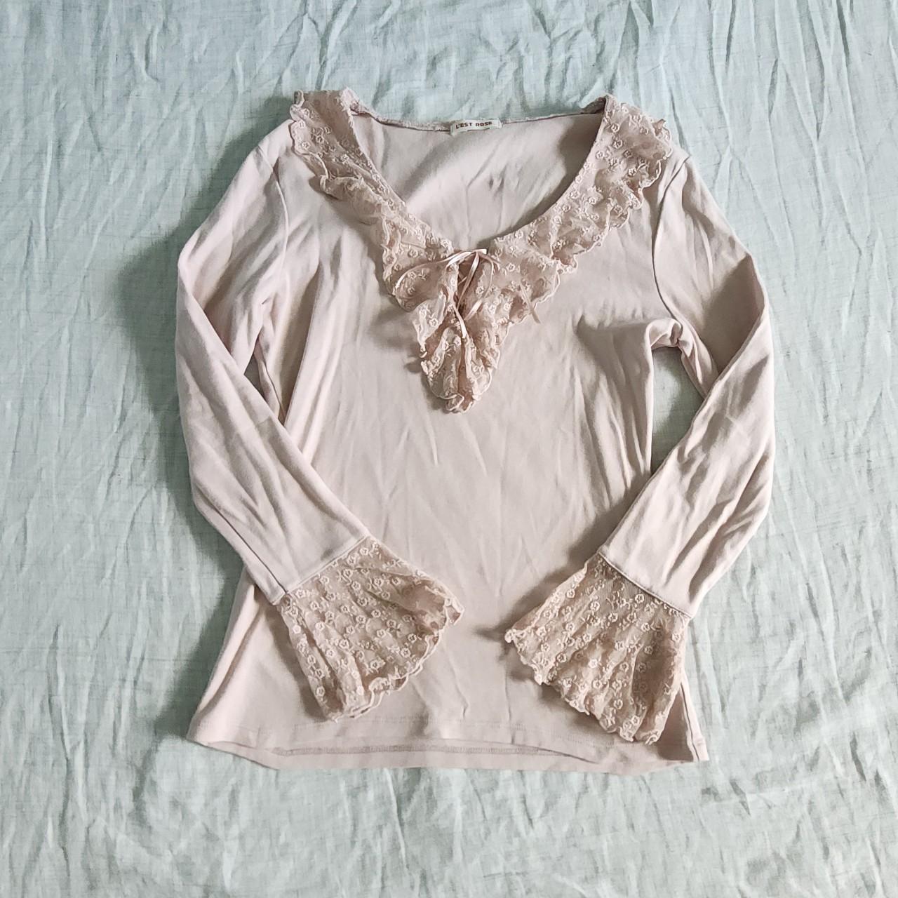 coquette pink lace ruffle collar top! imported from... | Depop