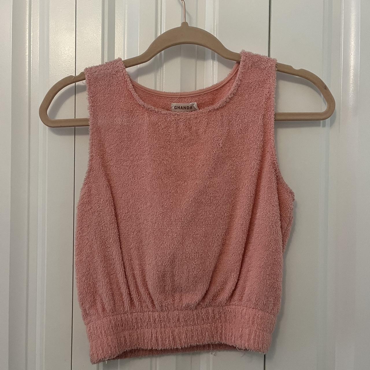 Ghanda pink terry cloth tank top - Depop