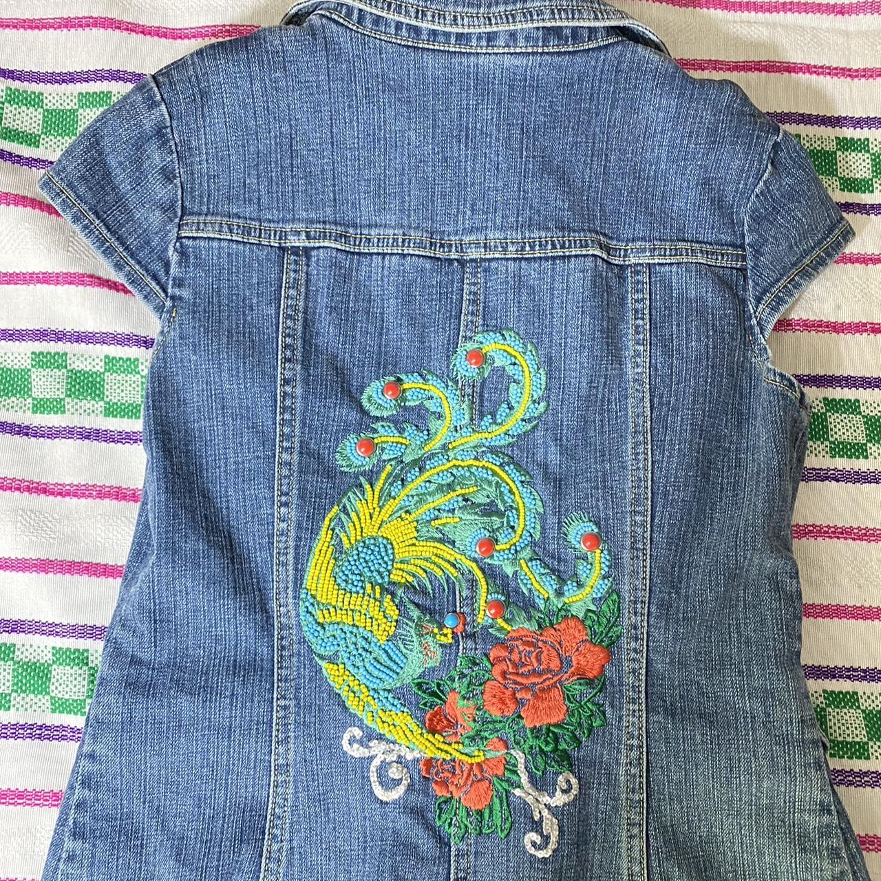Denim Vest w beaded decorations SIZE 0/S - Depop