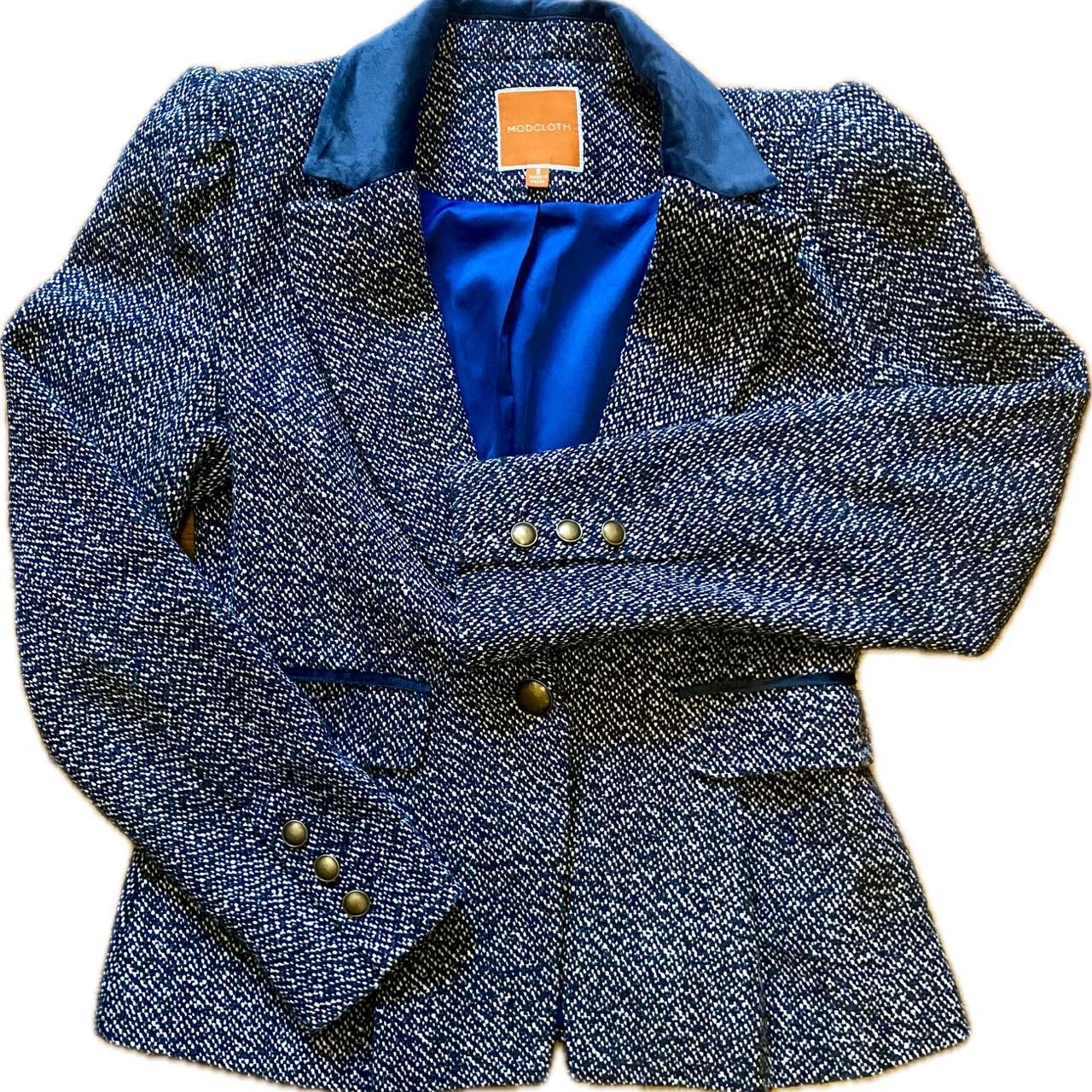 Navy and white tweed ModCloth blazer. Flattering... - Depop
