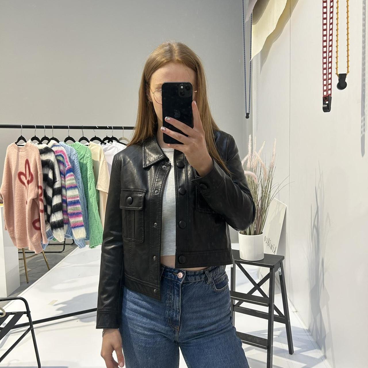 Cropped faux leather Shacket👽🖤🪩 Sample Size M shown... - Depop