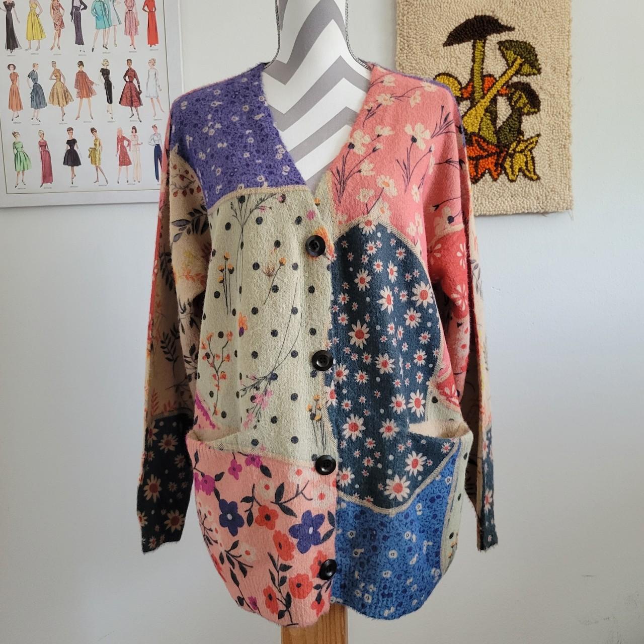 YESNO | Patchwork Floral Print Cardigan • Pit to... - Depop