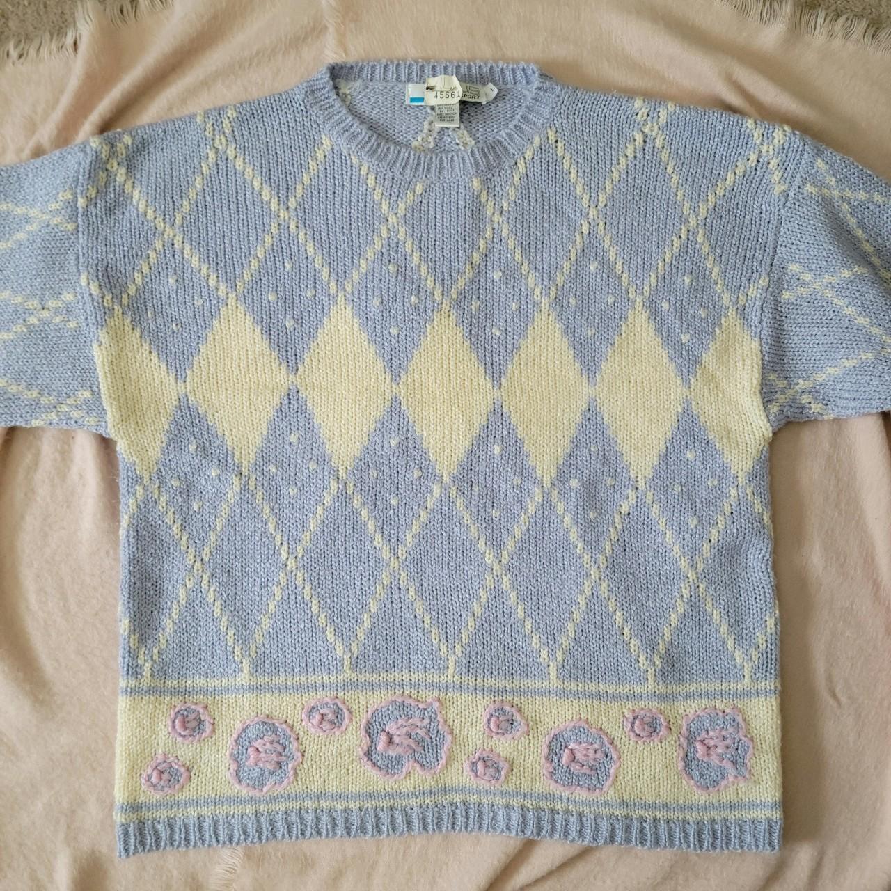 Chaus Sport | 80s Vintage Argyle & Floral Sweater •... - Depop