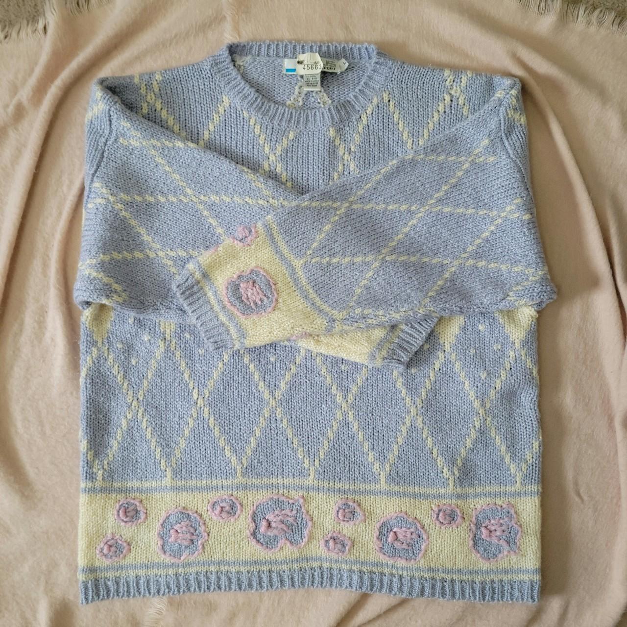 Chaus Sport | 80s Vintage Argyle & Floral Sweater •... - Depop