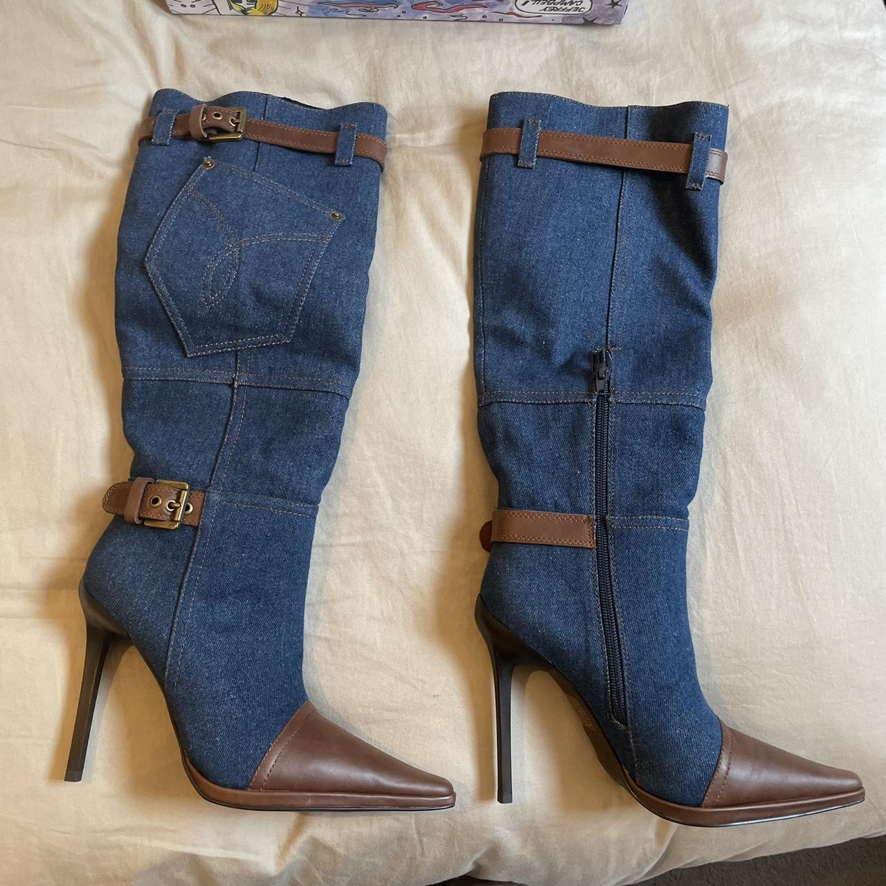 Jeffrey Campbell denim knee high boots Never worn... - Depop