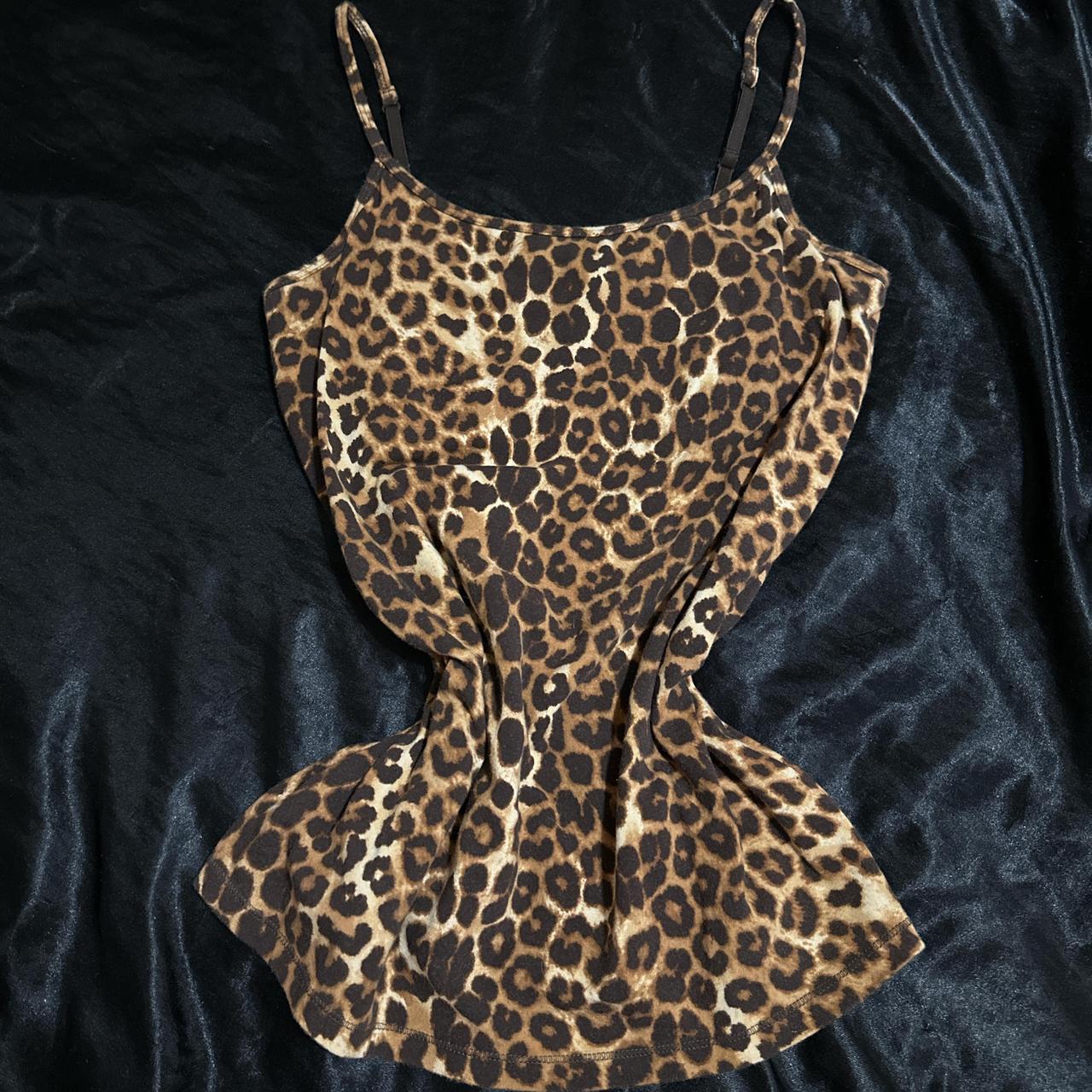 Brown and black leopard print cami with adjustable... - Depop