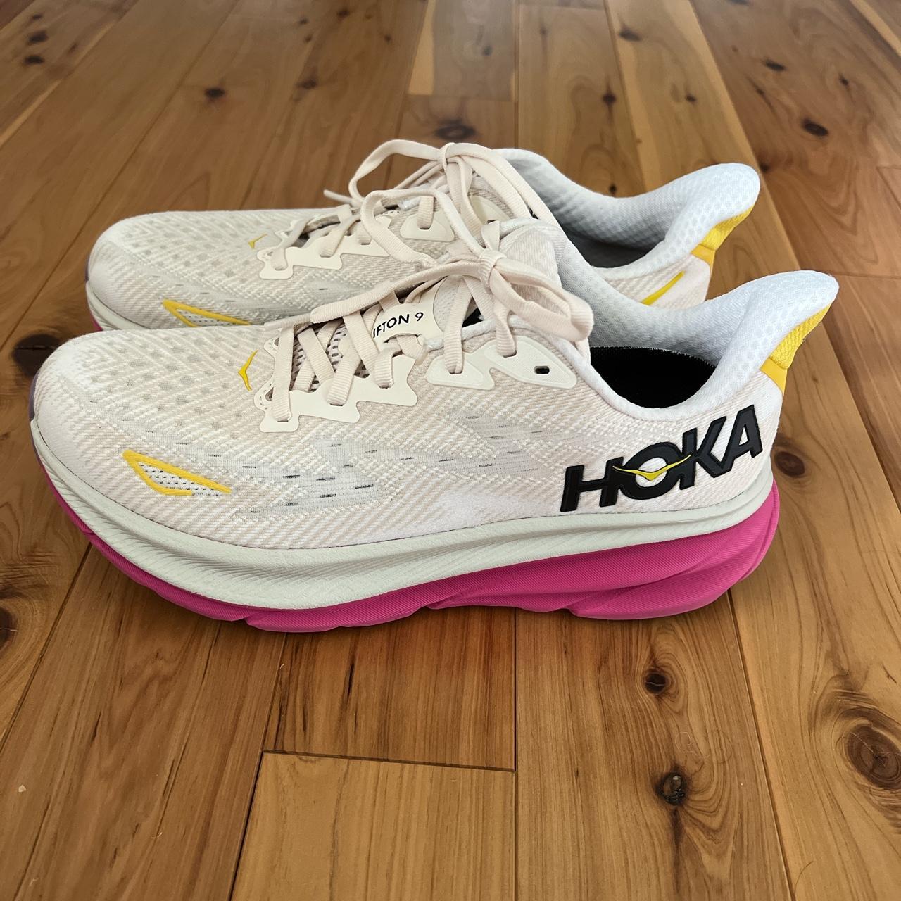 Hoka One One Women's Pink and Cream Trainers | Depop