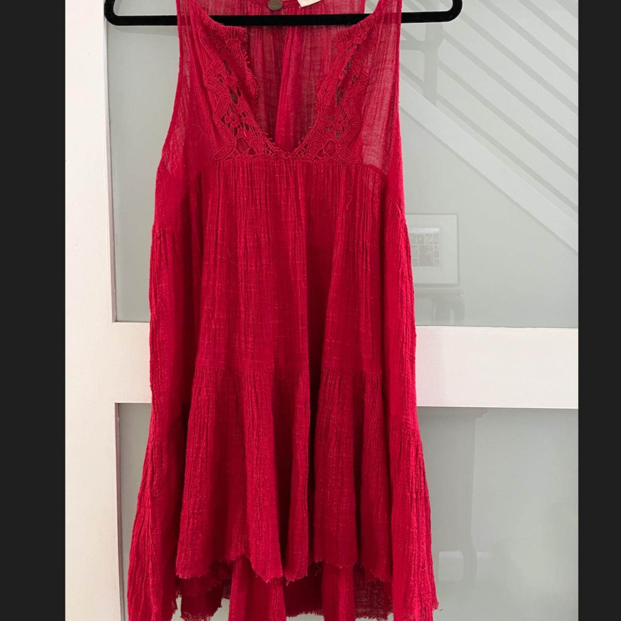 free people red midi flowy dress #freepeople... - Depop