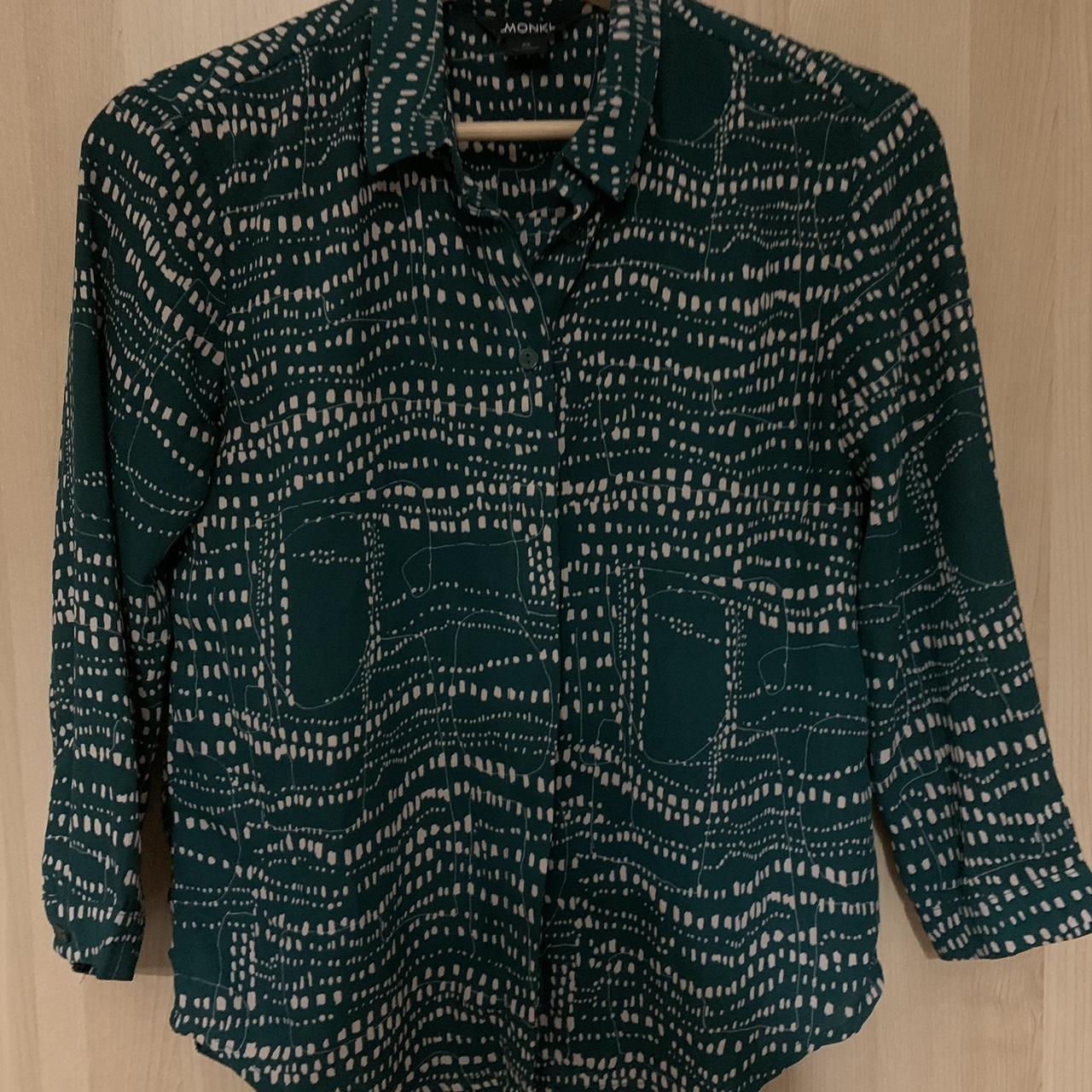 Women’s monki shirt Green pattern speckled shirt... - Depop