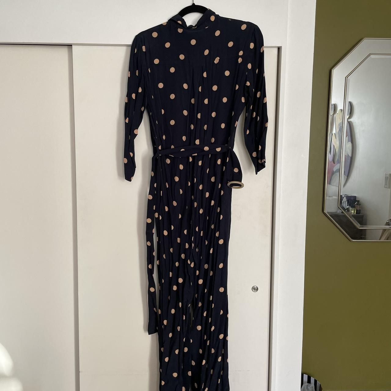 MANGO navy and tan polka dot belted wide leg... - Depop