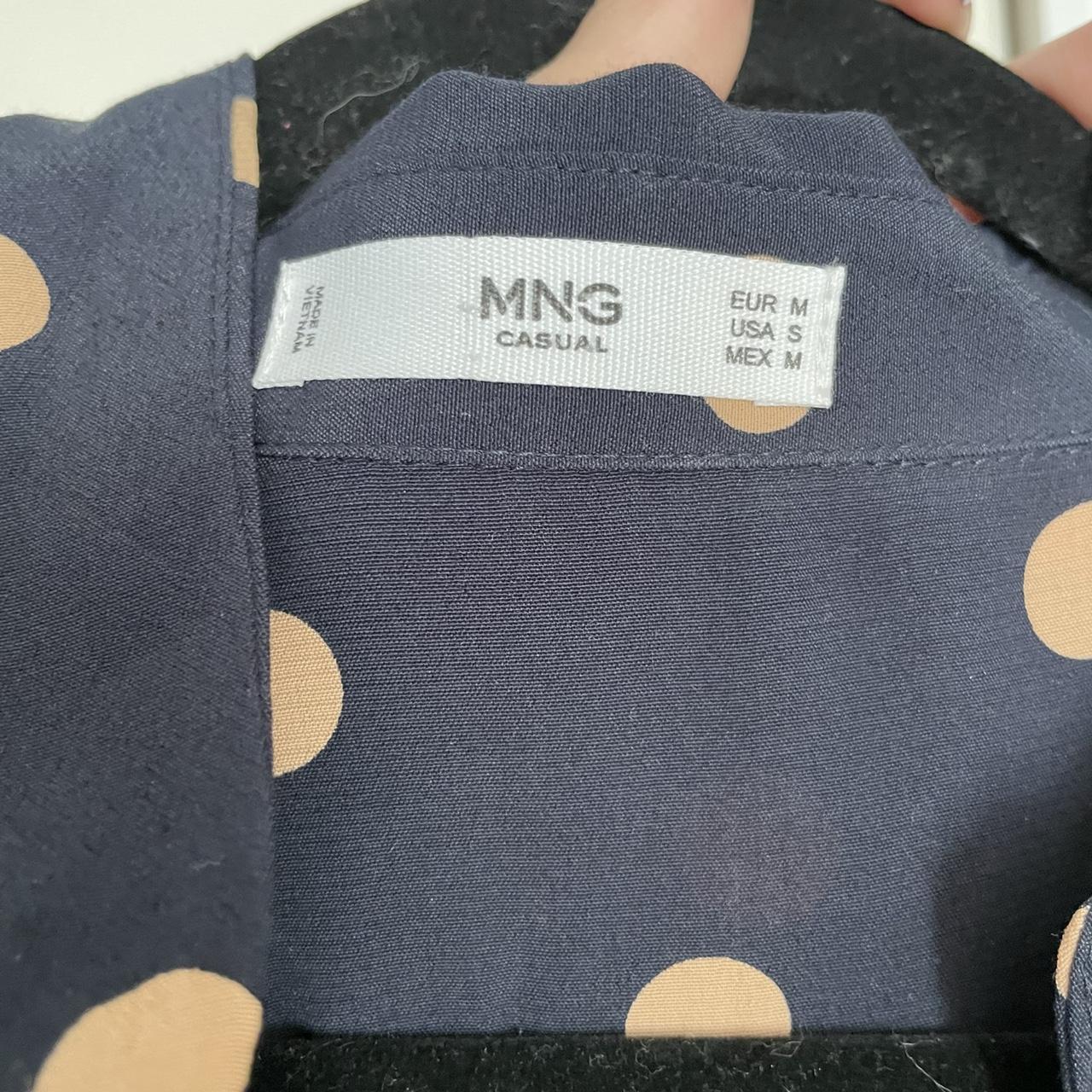 MANGO navy and tan polka dot belted wide leg... - Depop