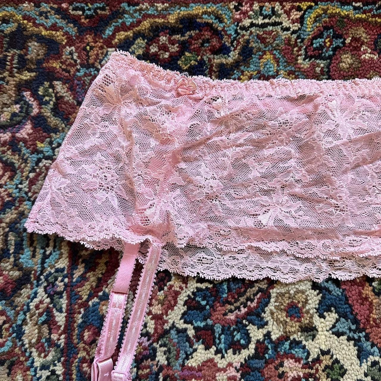 lace pink garter belt dainty pink stretchy lace -... - Depop