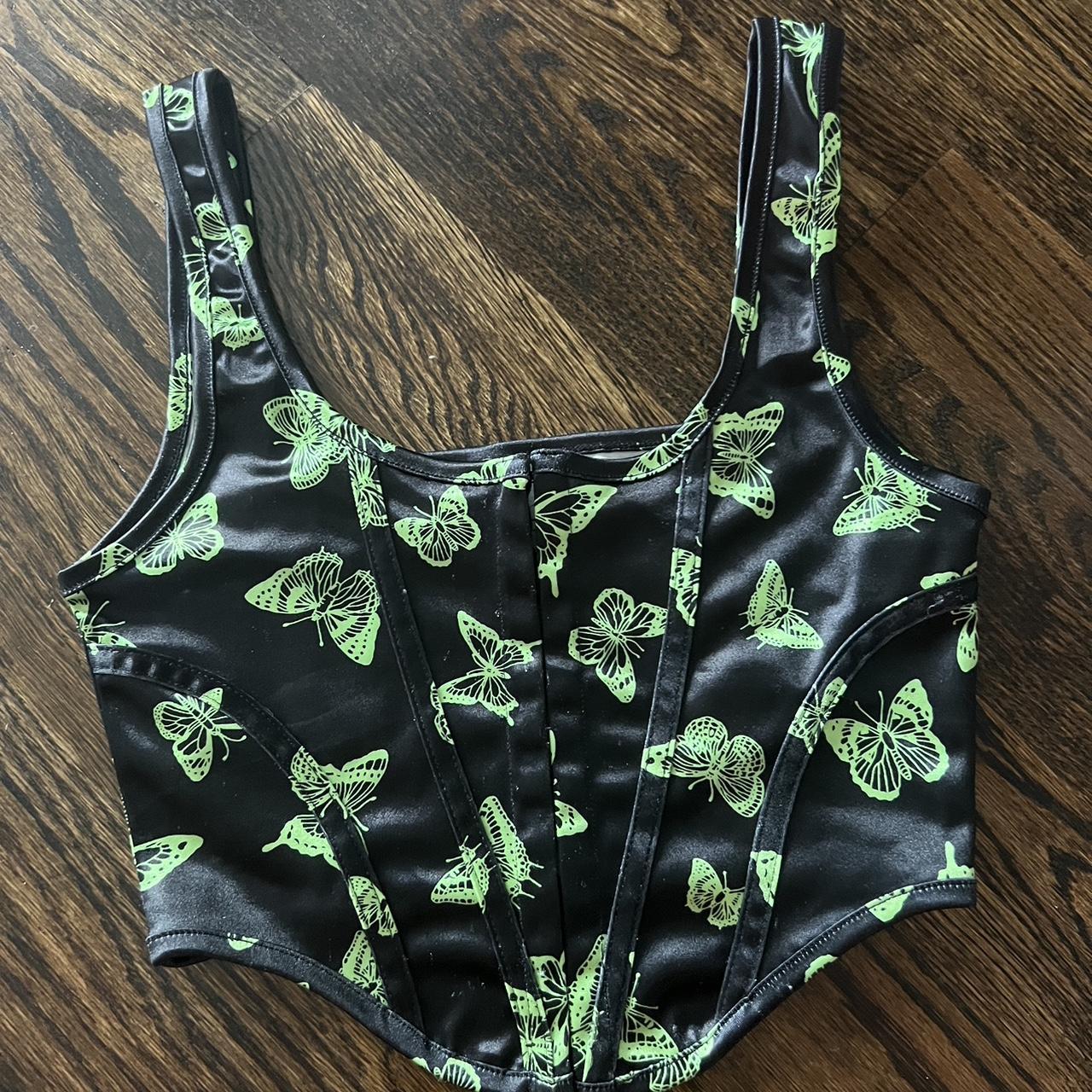 MOTEL ROCKS black corset with green butterflies! - Depop
