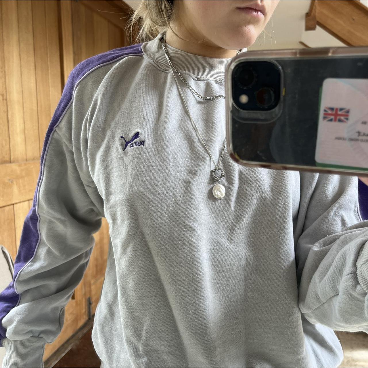 Vintage grey&purple puma jumper/sweatshirt Size 6... - Depop