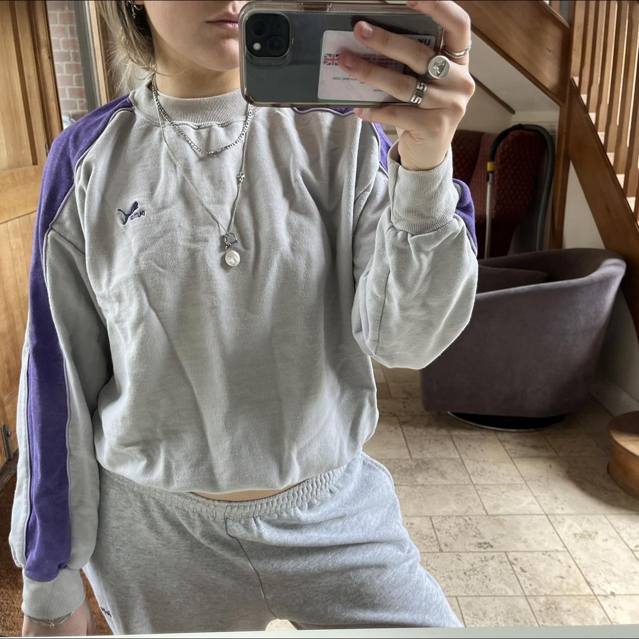 Vintage grey&purple puma jumper/sweatshirt Size 6... - Depop