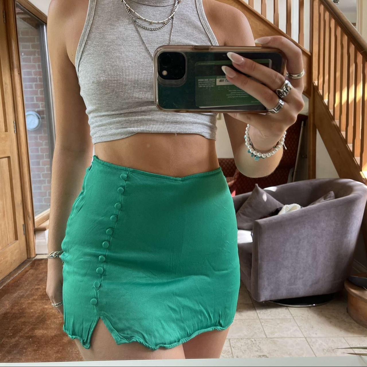Zara green satin skort (shorts underneath) Size small - Depop