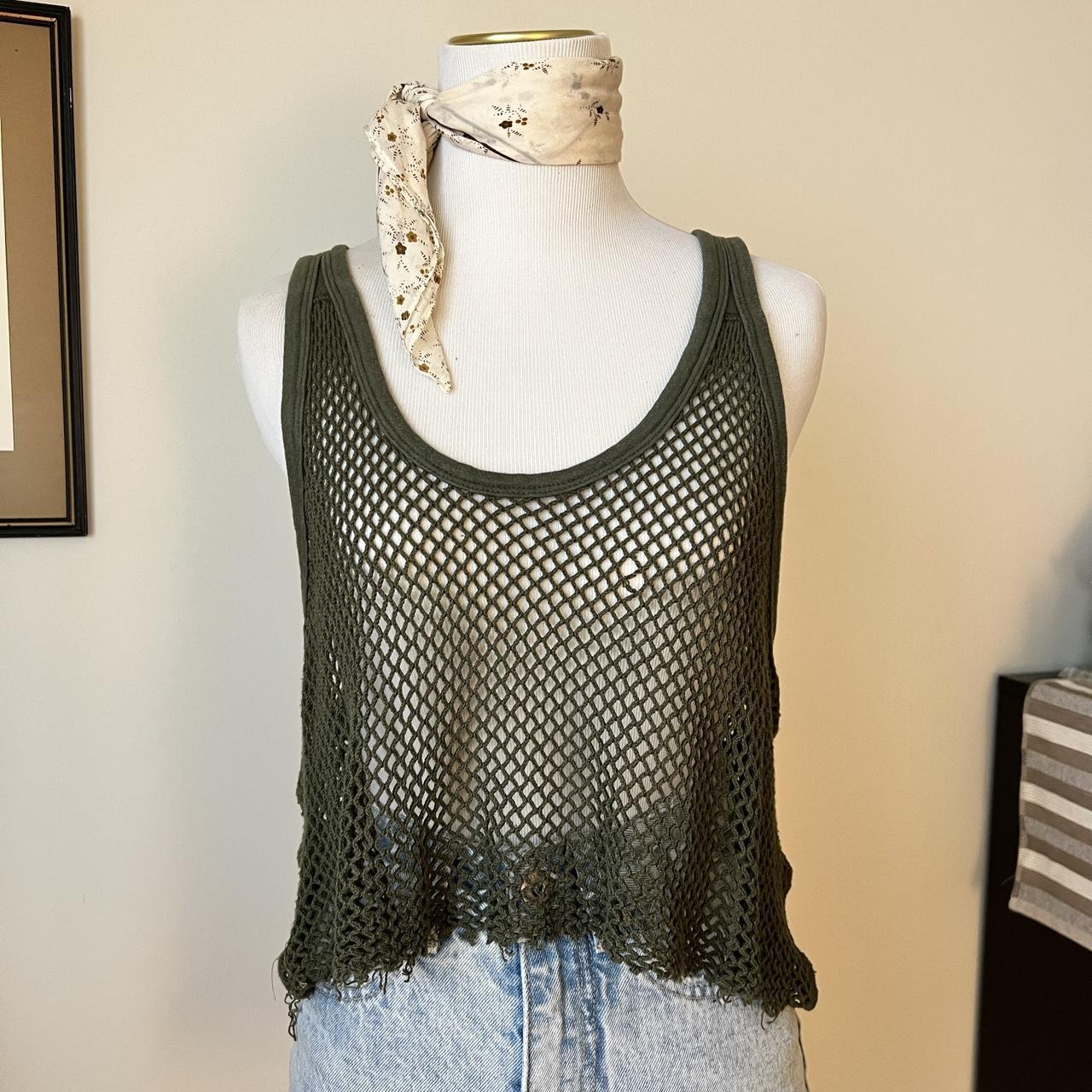 vintage olive fishnet crop top 🐊 • snag on one of... - Depop