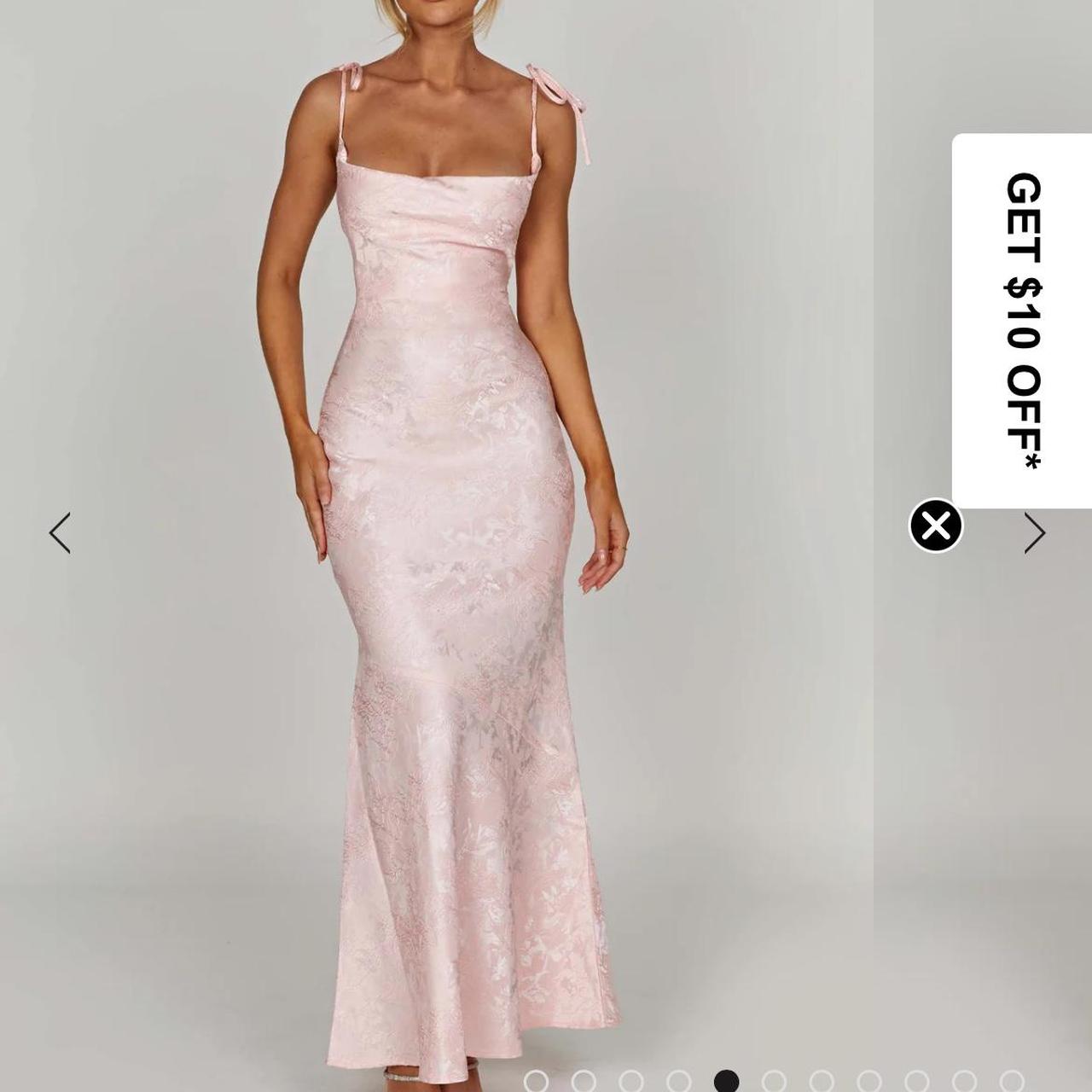 Pink lace dress with corset style tie up back and... - Depop