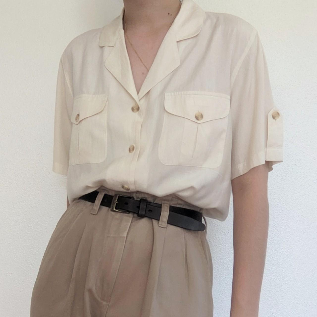 Cute vintage cream 100% silk button-up blouse,... - Depop