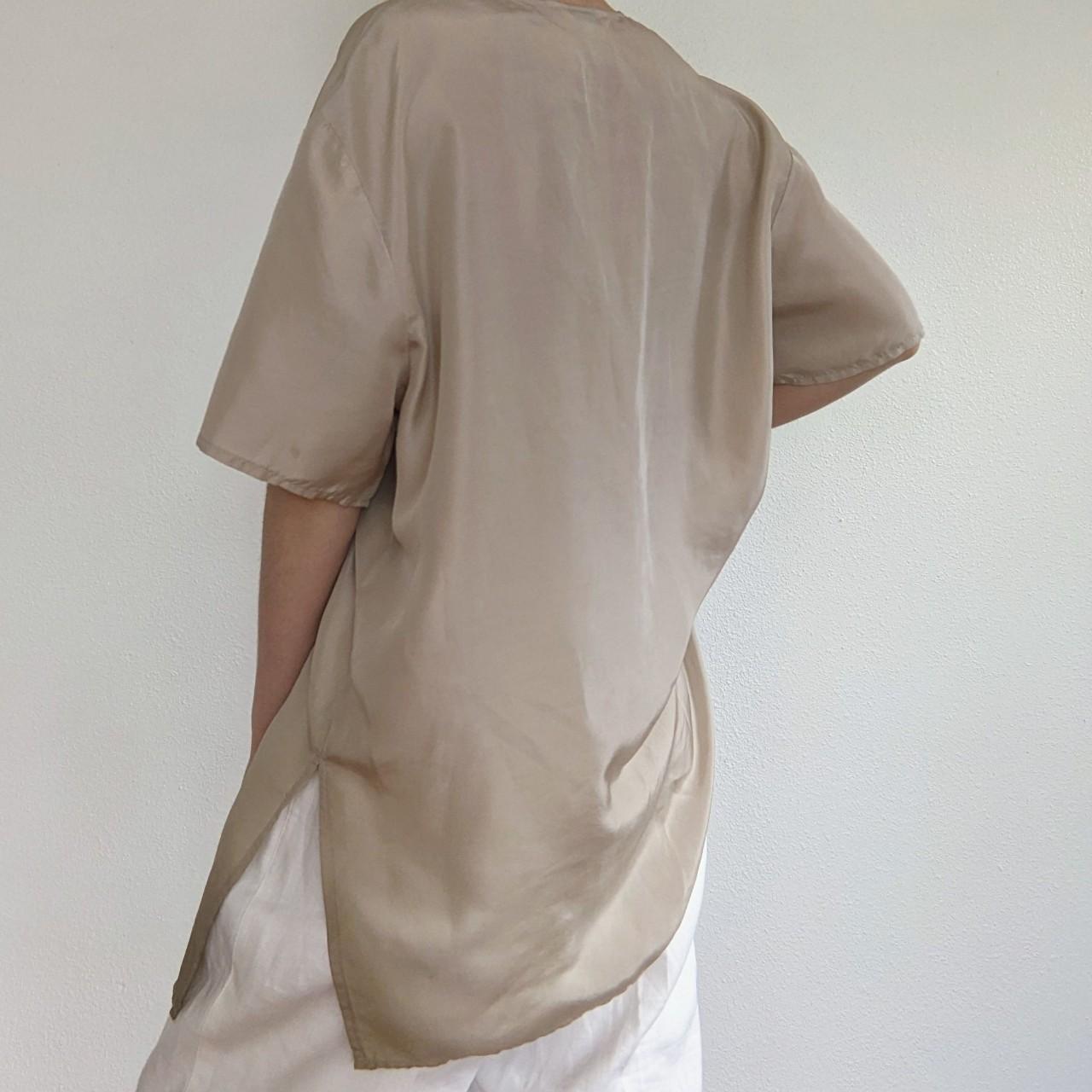 Minimal vintage taupe 100% silk button-up tunic... - Depop
