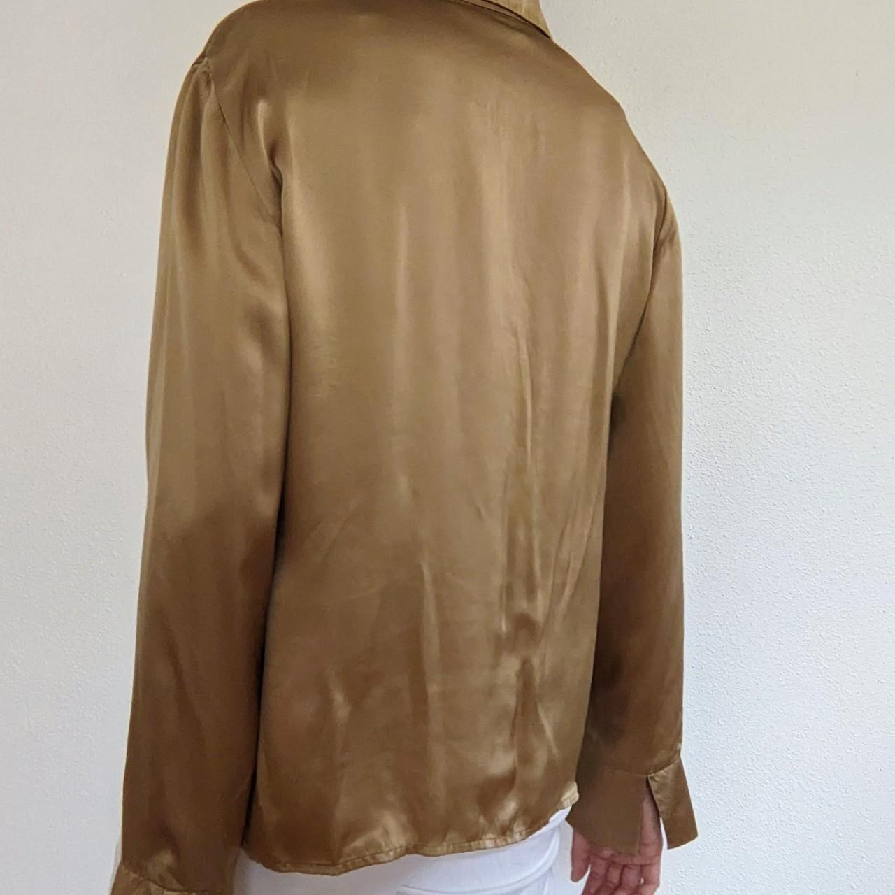 Stunning vintage liquid gold 100% silk button-up... - Depop