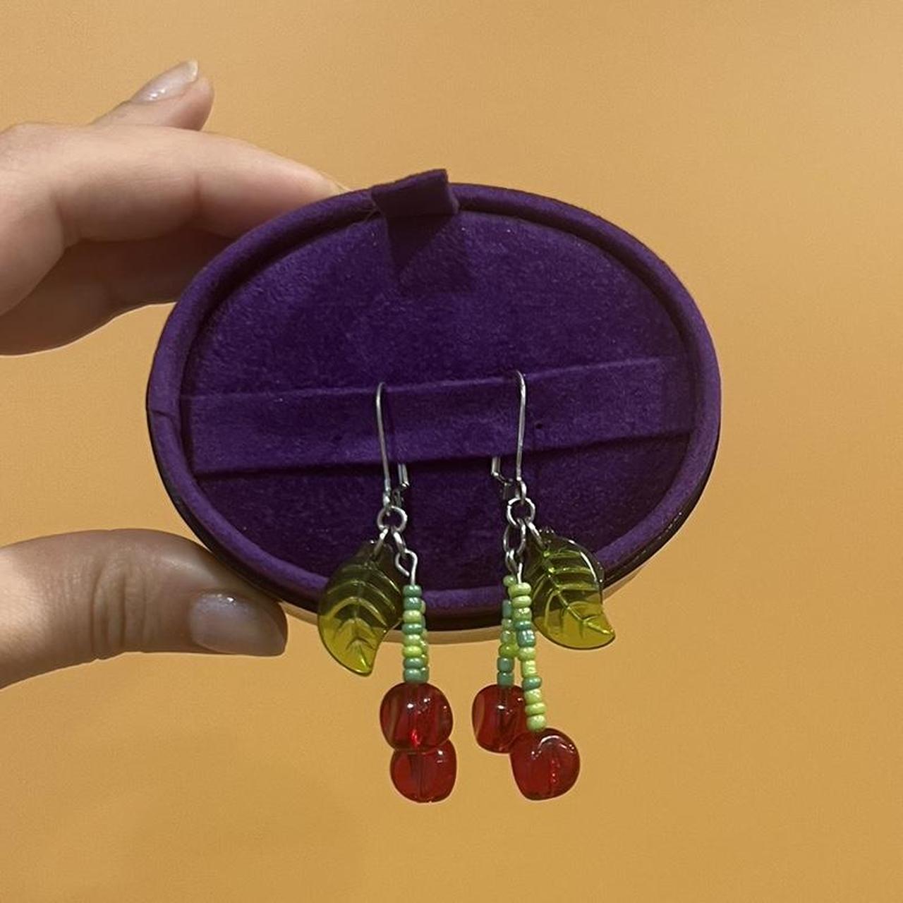 Original handmade beaded cherry earrings by a local... - Depop