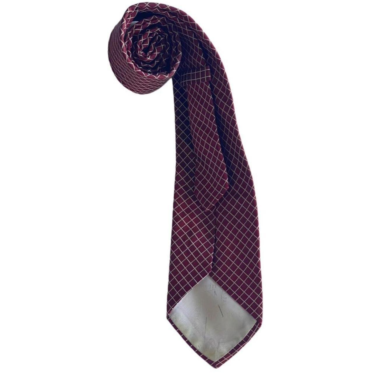 T.M.LEWIN Burgundy & Beige Check Pattern Tie All... - Depop