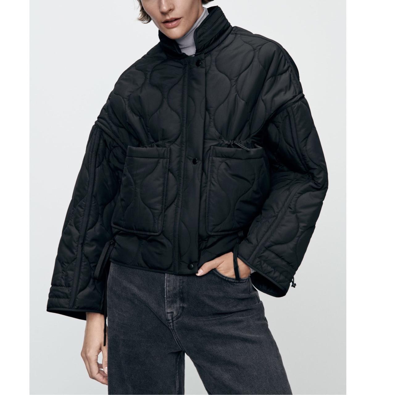 Zara black quilted oversized puffer jacket features... - Depop