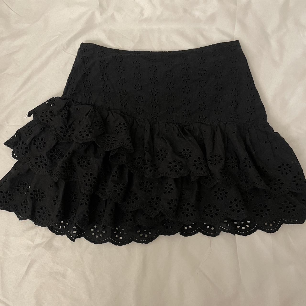 black ruffled skirt cute black skirt that has... - Depop