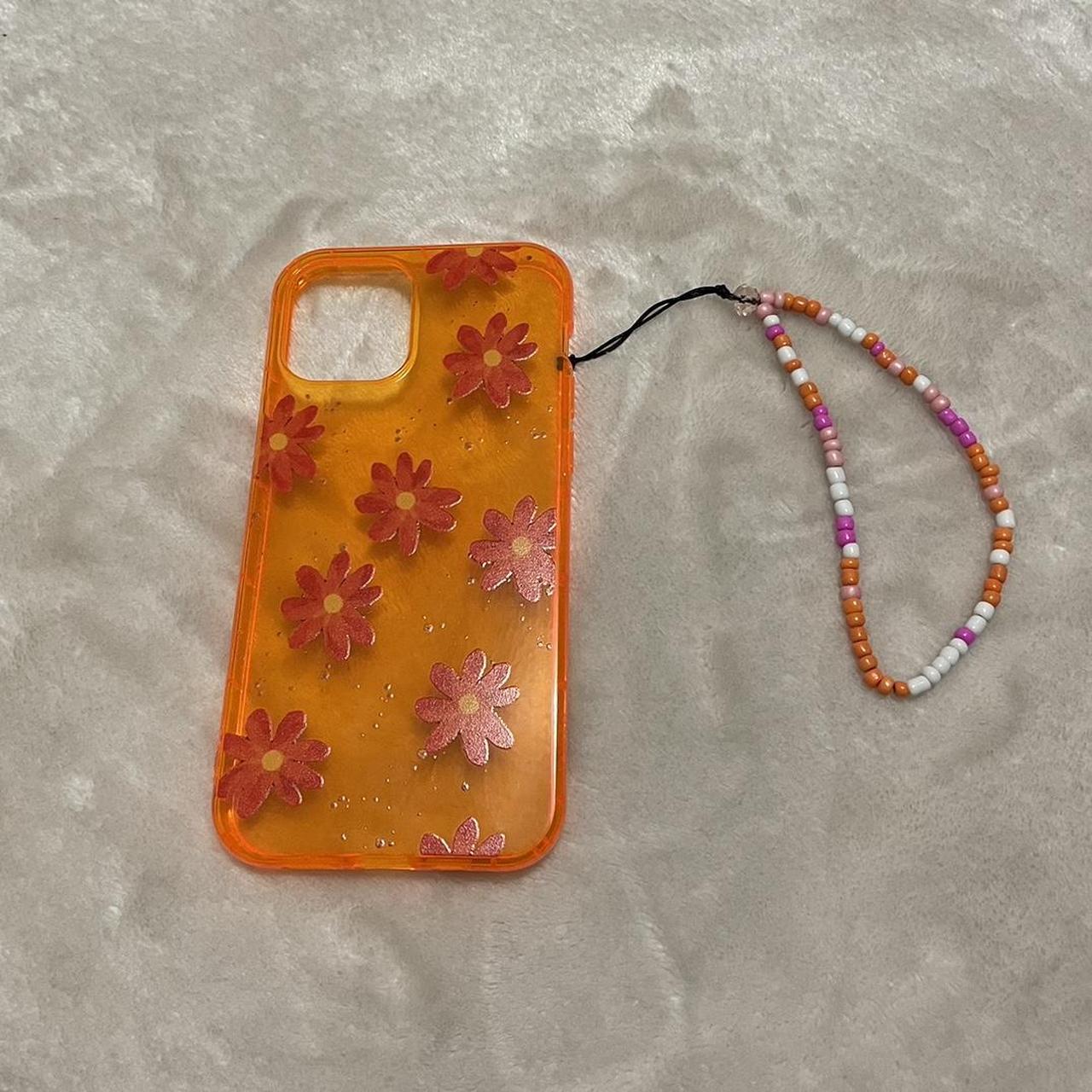 -Orange iPhone 12/12pro flexible case with flowers... - Depop