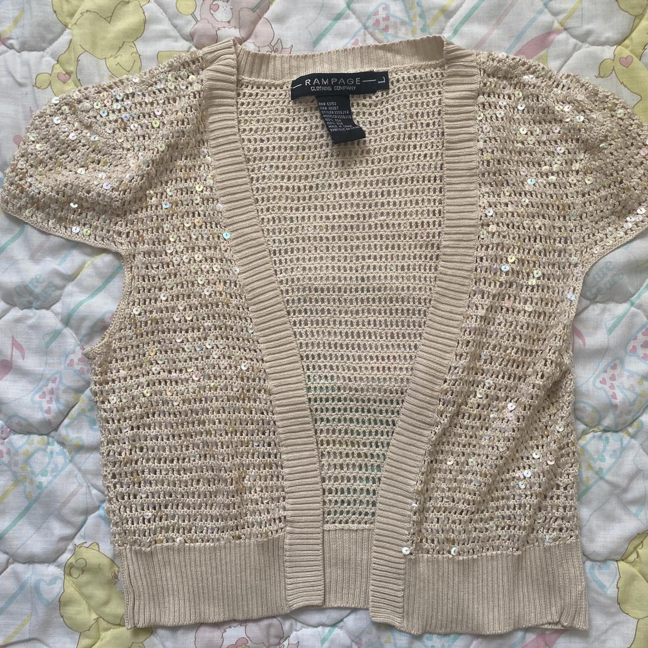 cream shrug with sequins super dainty — crochet... - Depop