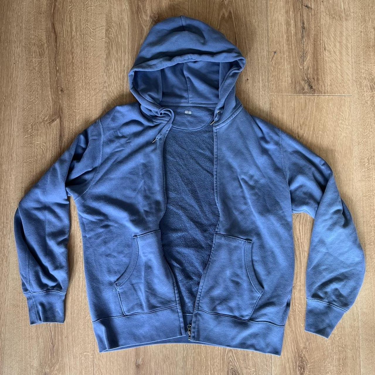 Uniqlo blue zip up hoodie, size L mens, 9/10 condition - Depop