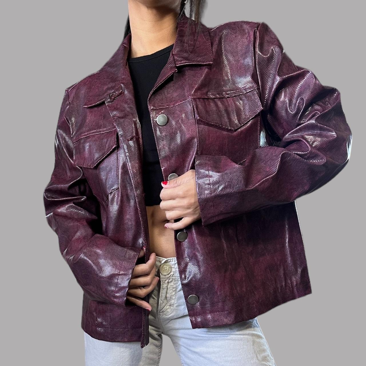 Vintage Maroon Snake Print Jacket - Size xl; fits... - Depop