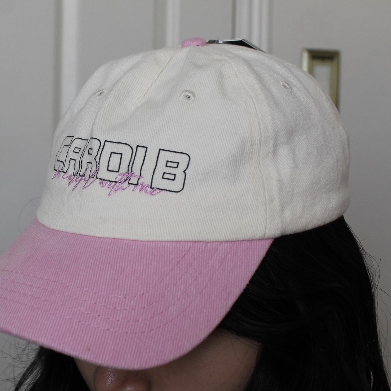 cardi B pink/white color block baseball cap !... - Depop