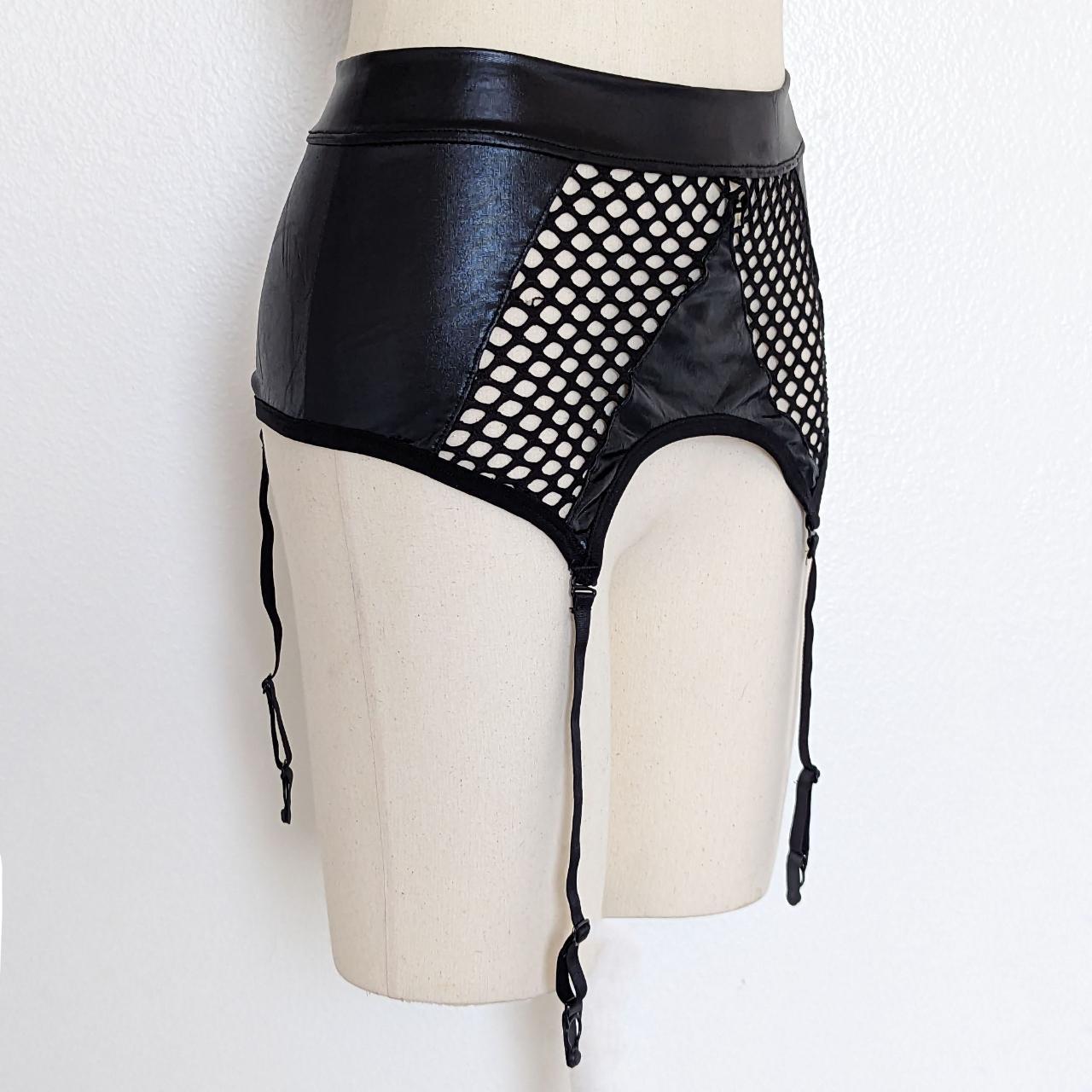 Music Legs Wide Black Wet Look Fishnet Mesh Garter... - Depop