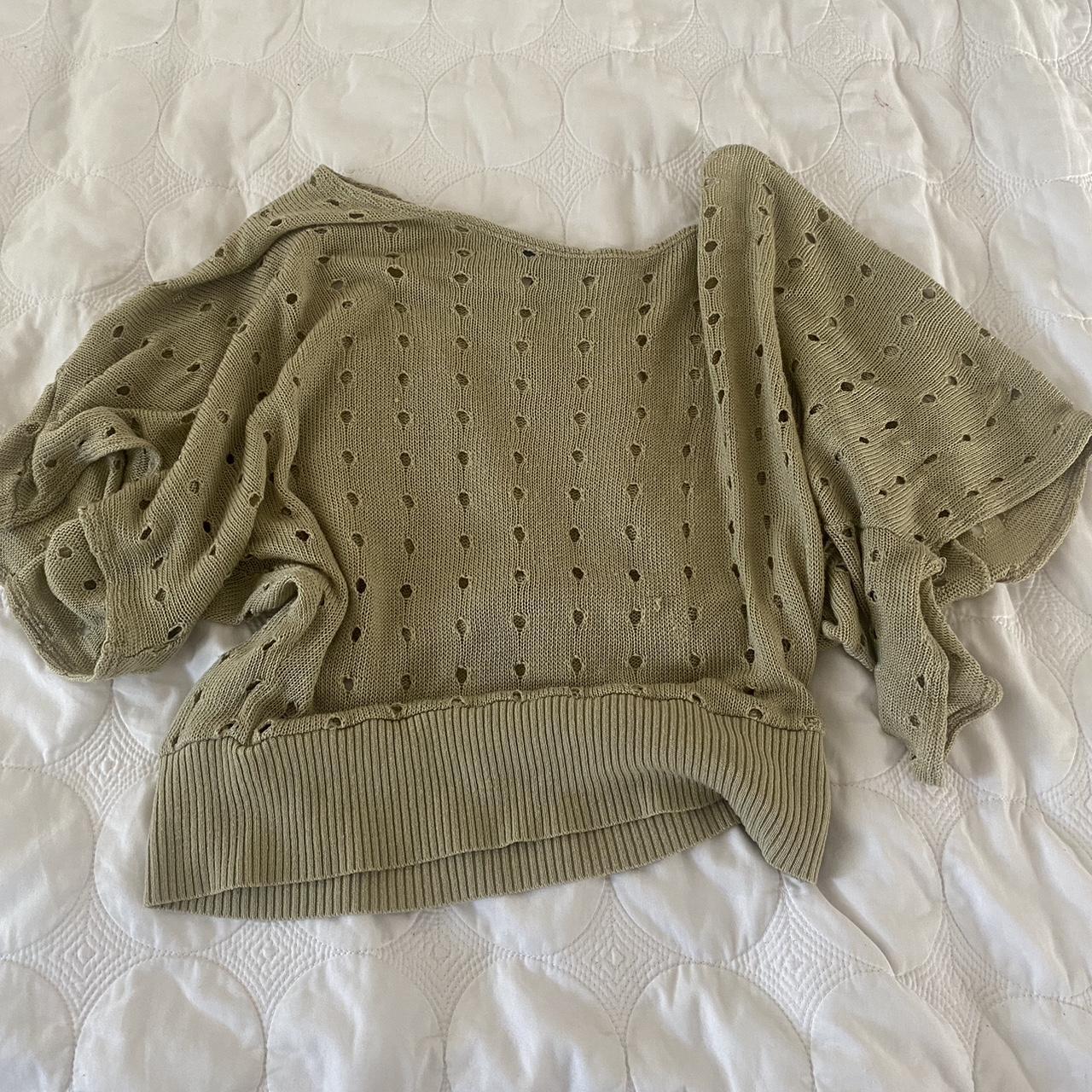 Cottage core off the shoulder beige knit top Size... - Depop