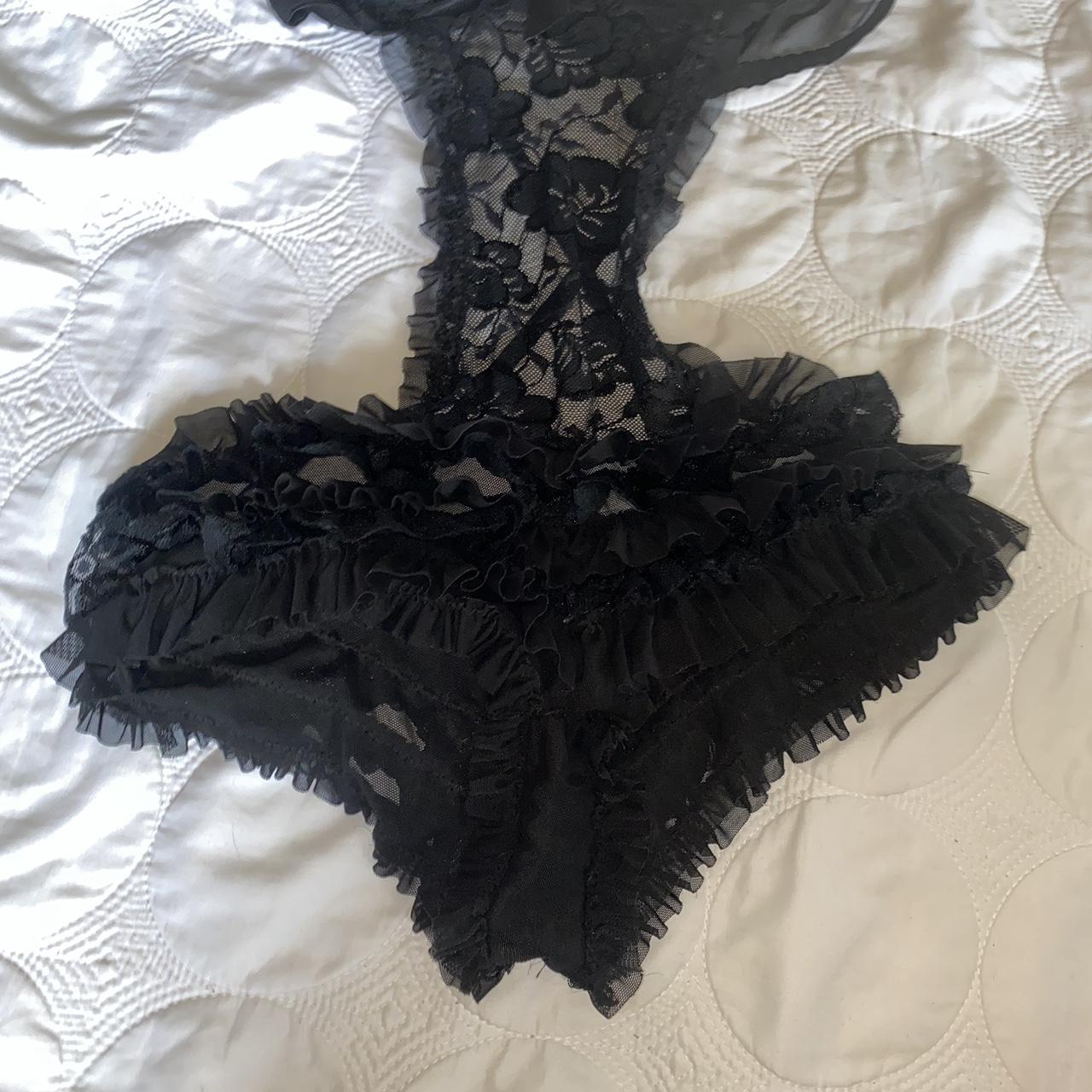 Black Lacey ruffley intimate with little undie... - Depop