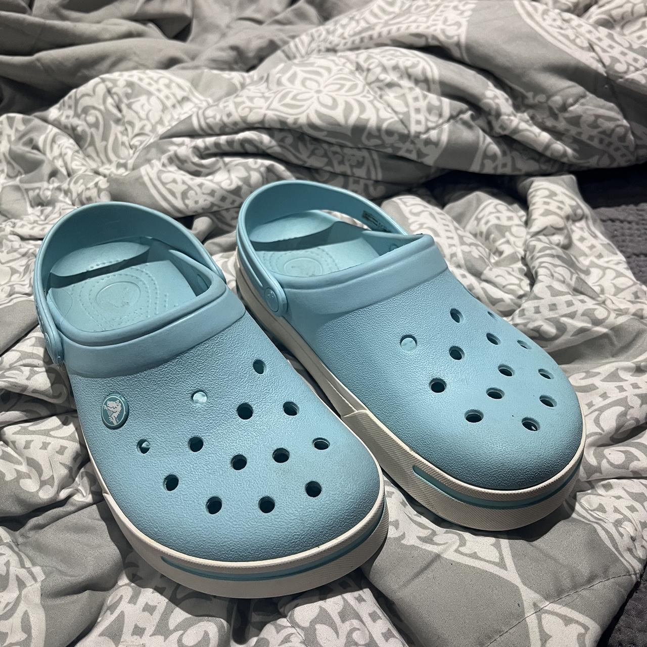Blue and White Vintage Crocs Women’s 9 Men’s... - Depop