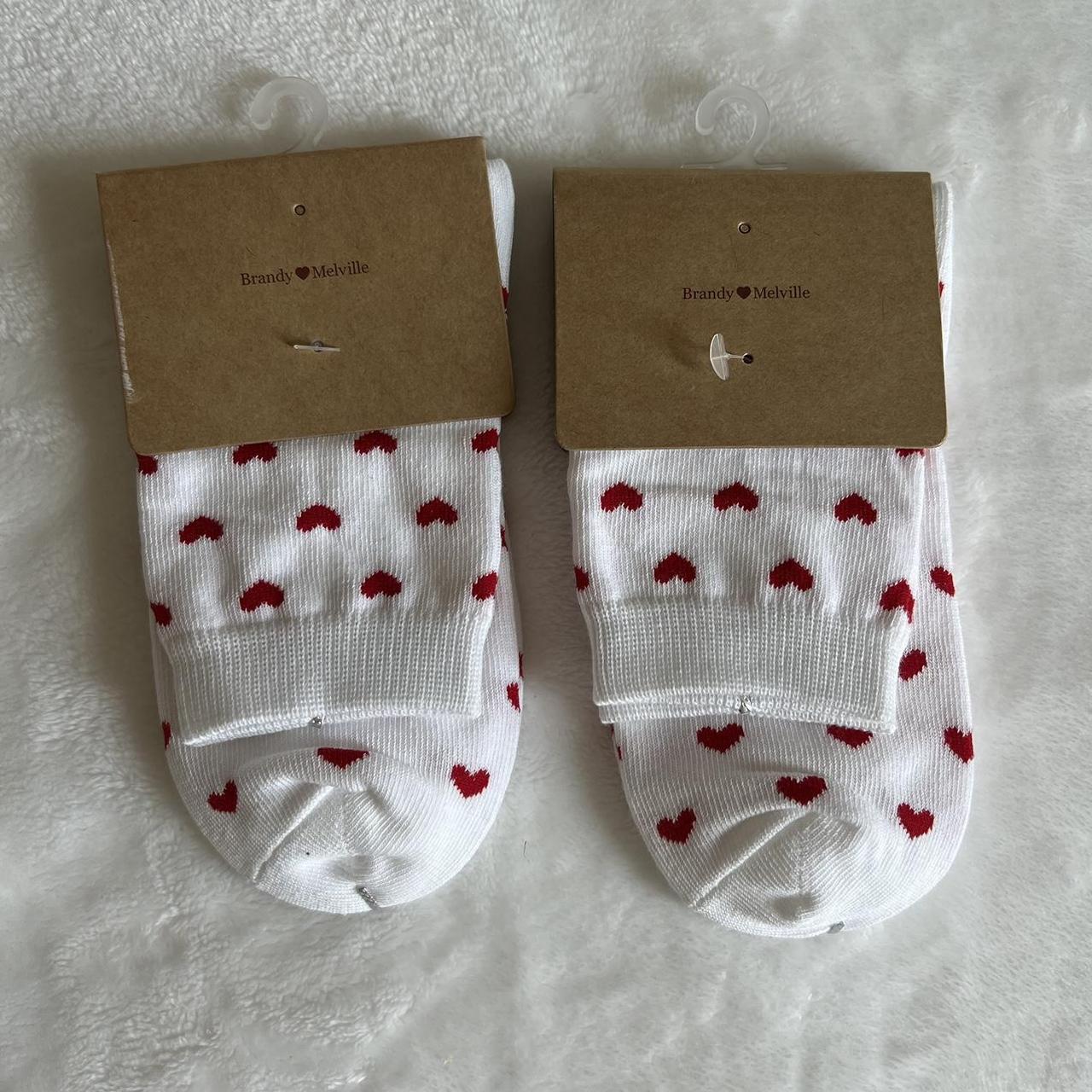 brandy melville red heart socks set of two new with... - Depop