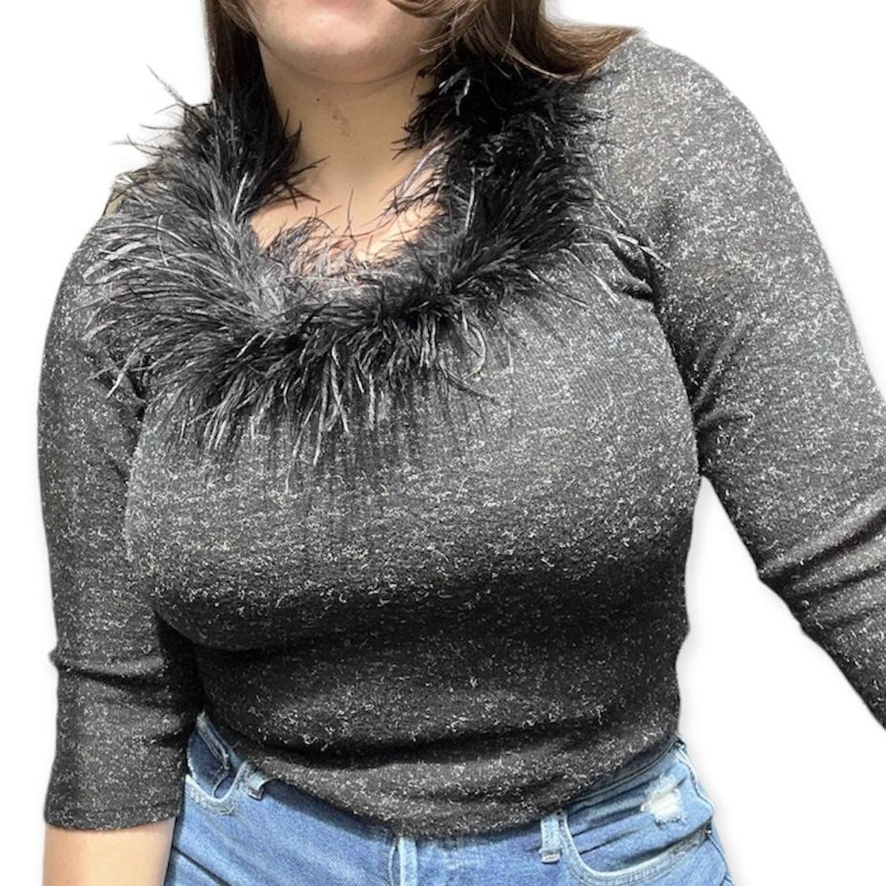Y2K Feather Vamp Top Black colored, long sleeve top... - Depop