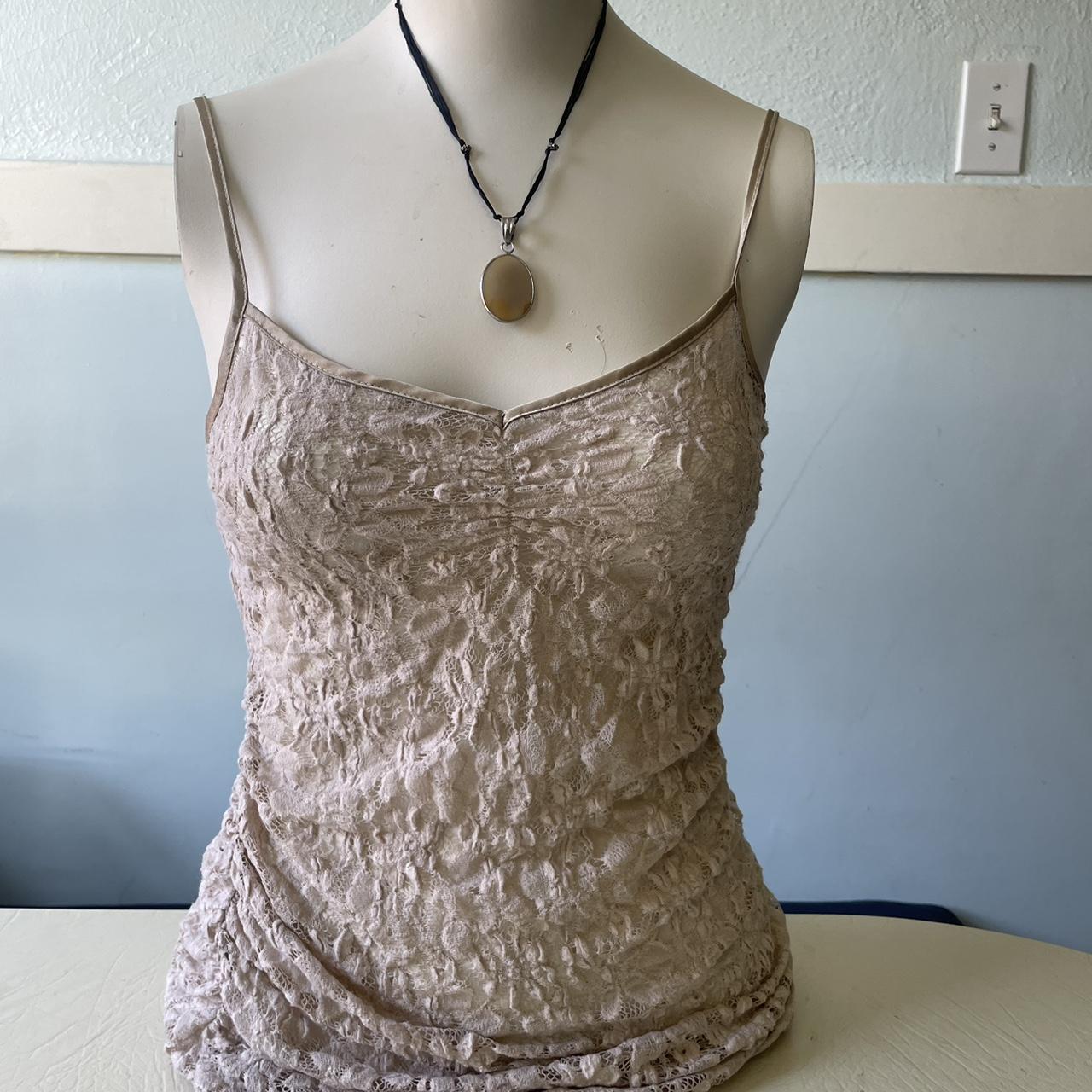 beautiful lacy floral tank/cami in a pretty cream... - Depop