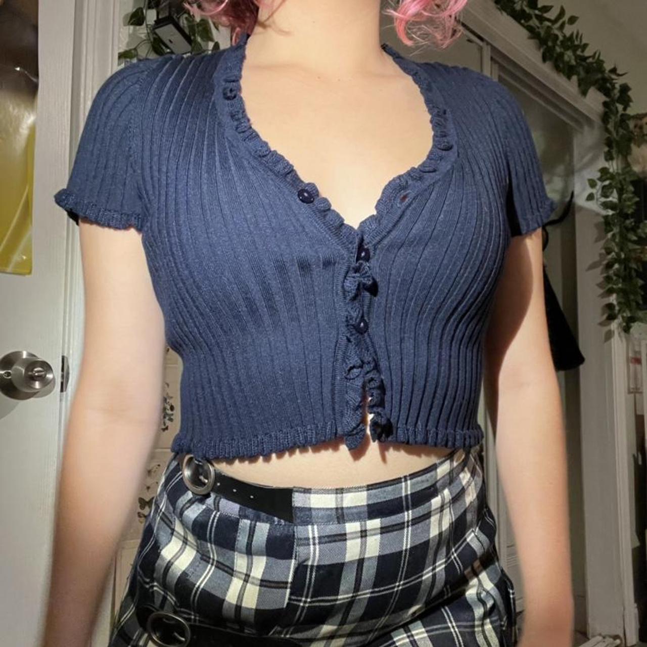 Women's Navy Crop-top | Depop