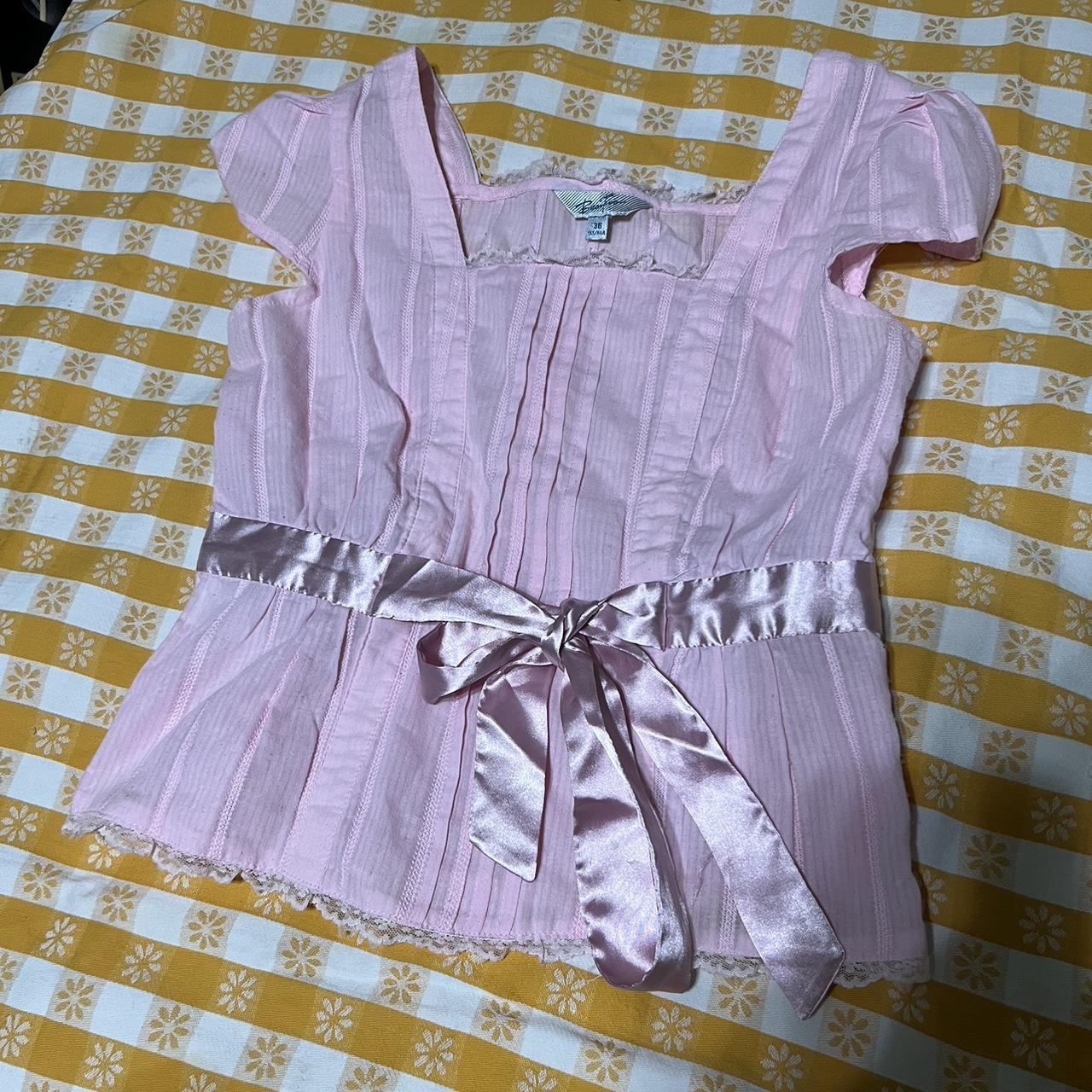 Vintage pink blouse with ribbon bow around waist,... - Depop