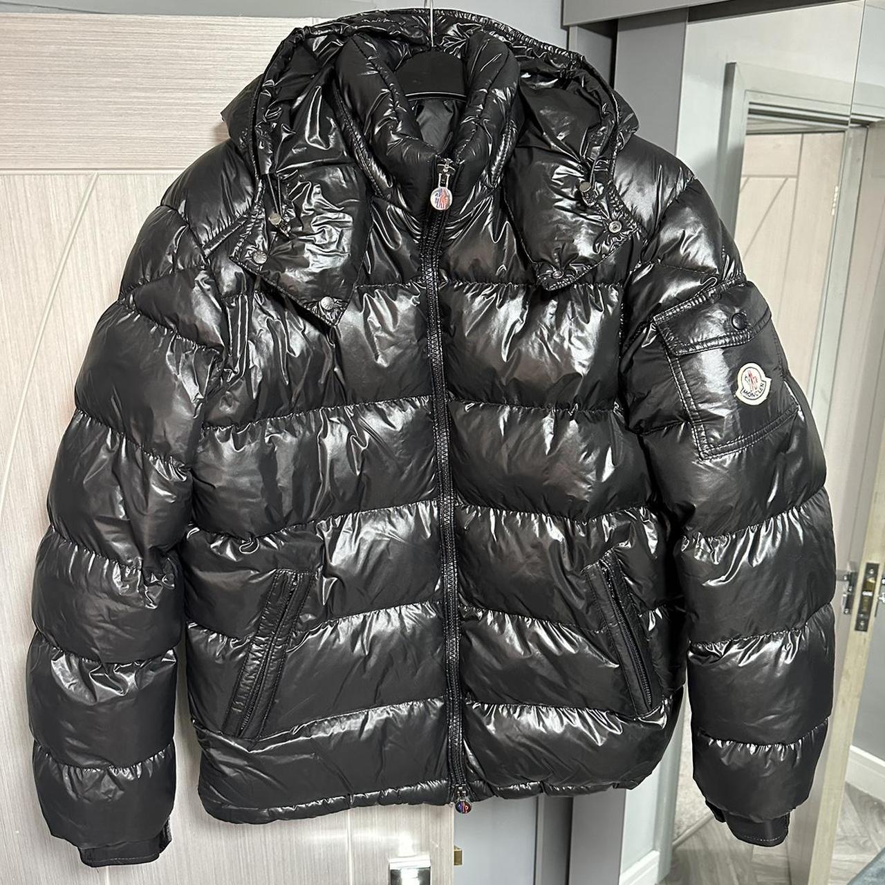 -Black Moncler Maya Jacket -Worn a couple... - Depop