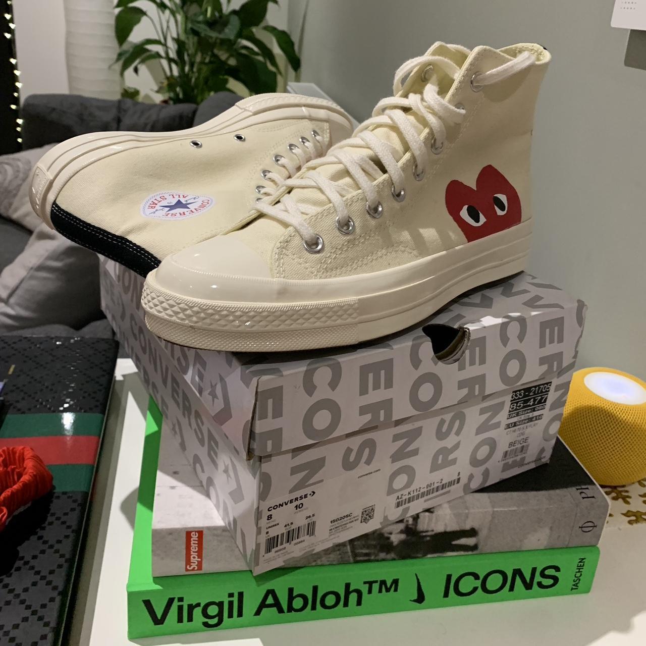 Converse Men's Red and Cream Trainers | Depop