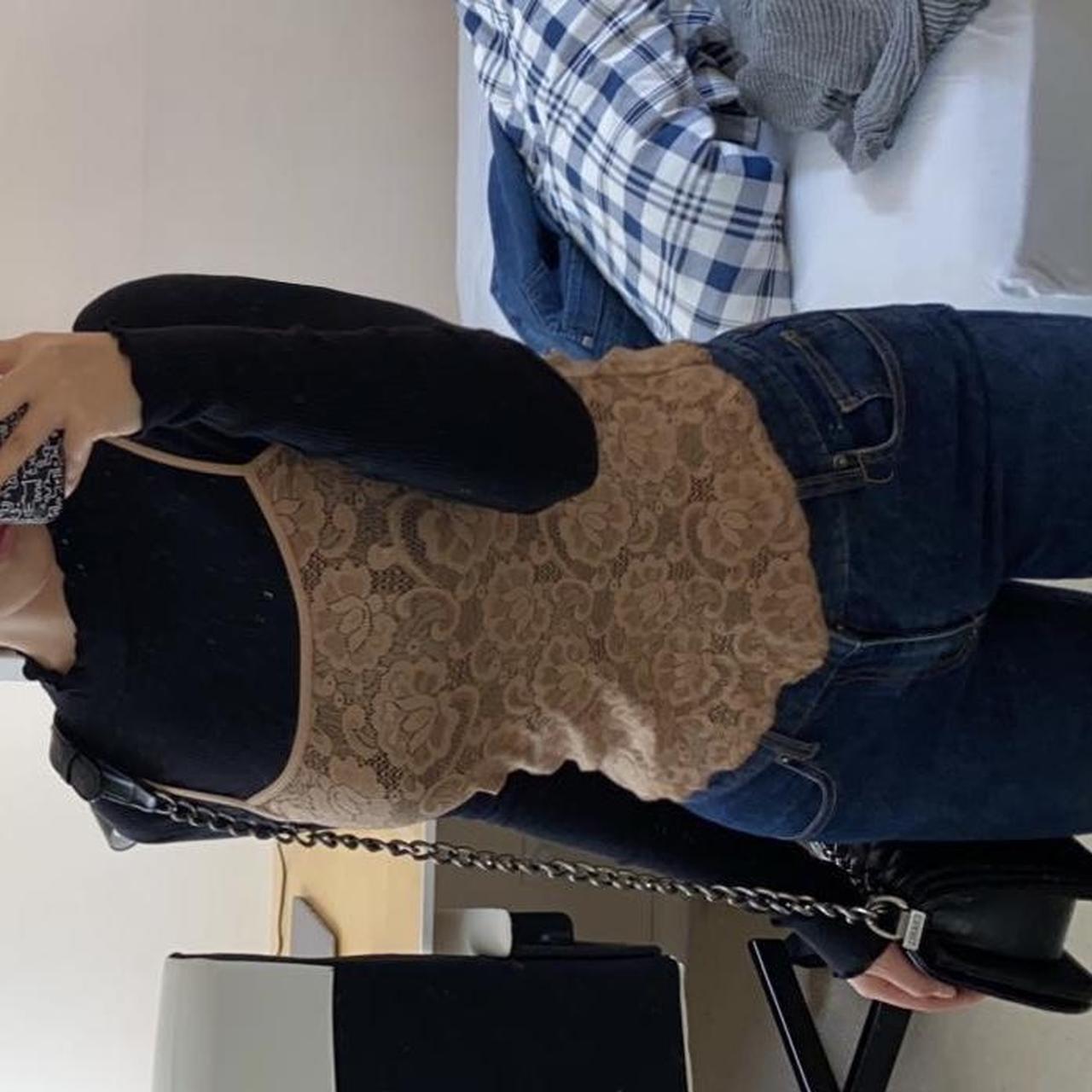 TAN MESH LACE SINGLET - vintage and aesthetic -... - Depop