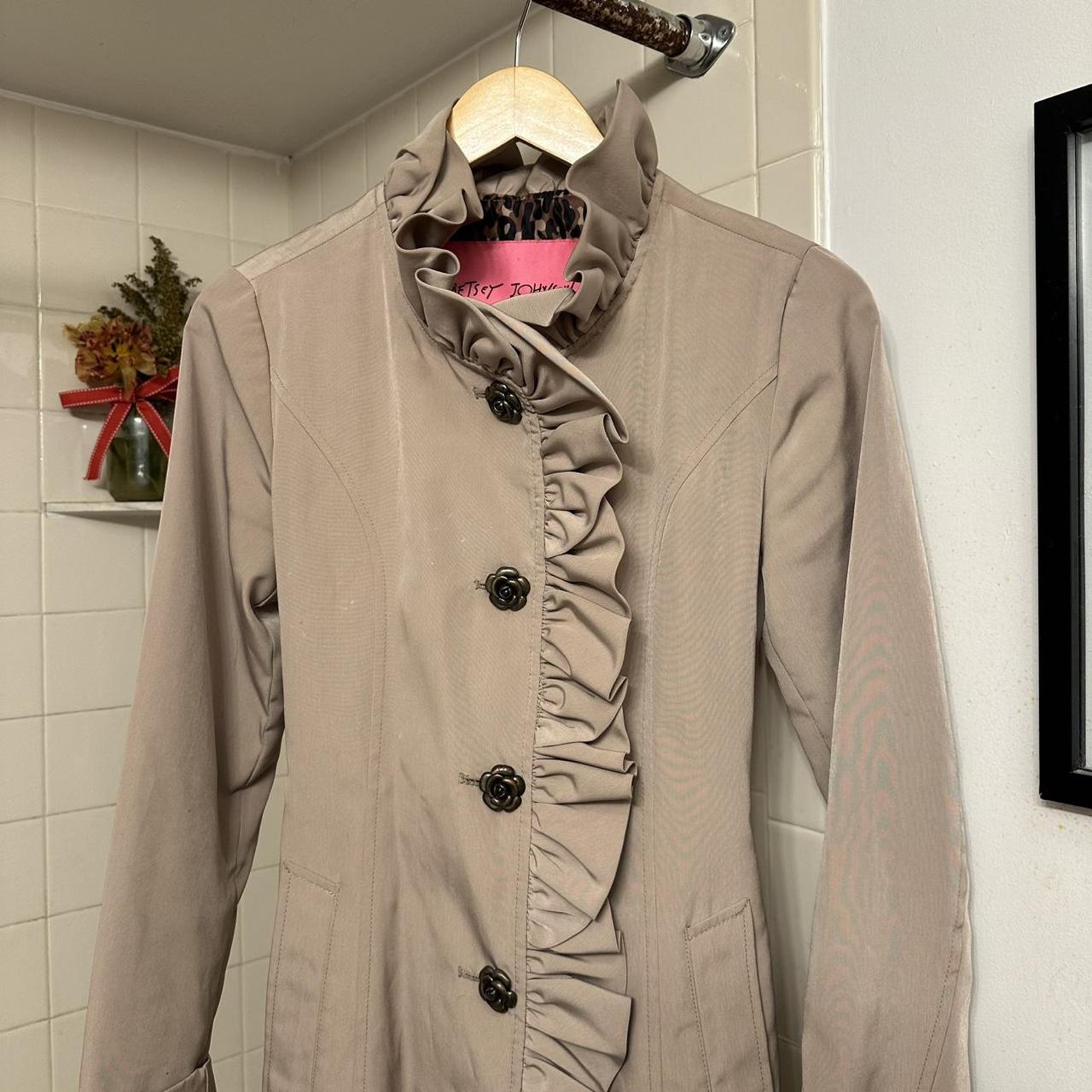 Vintage Khaki Ruffle Coat with Rose Buttons 🖤 ~... | Depop