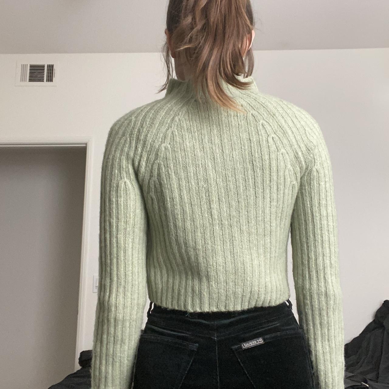 Monki mock neck cropped green knit sweater Monki... - Depop
