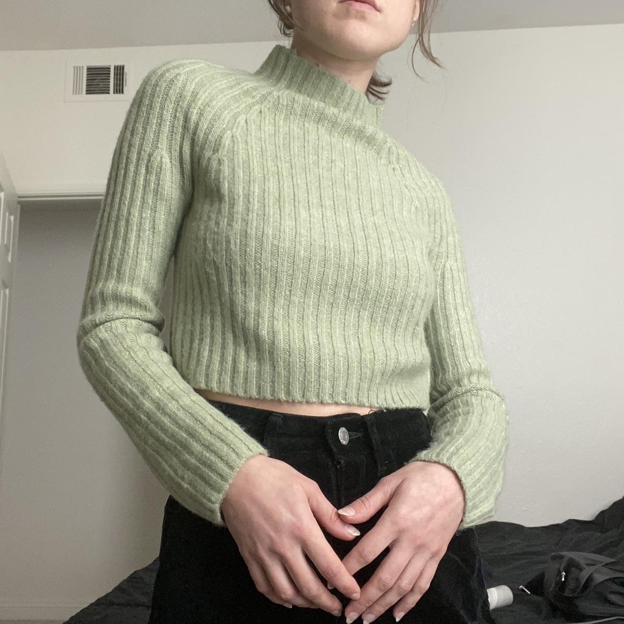 Monki mock neck cropped green knit sweater Monki... - Depop