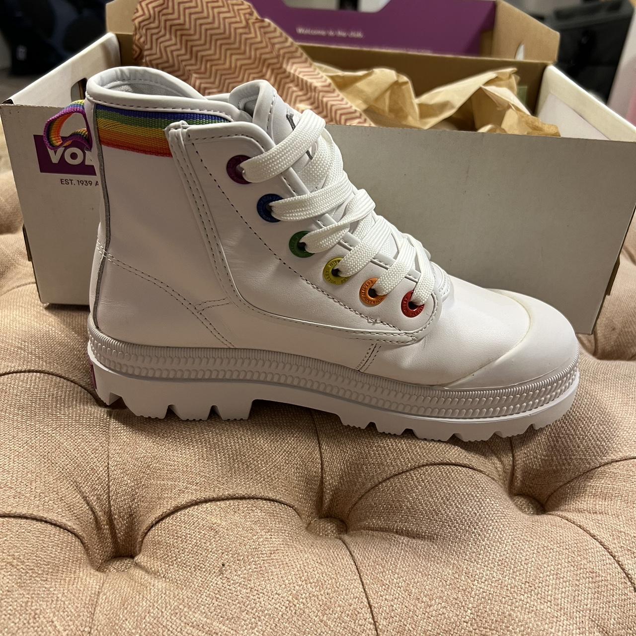 Pride Rainbow 🌈/white leather volley cargo boots Us... - Depop
